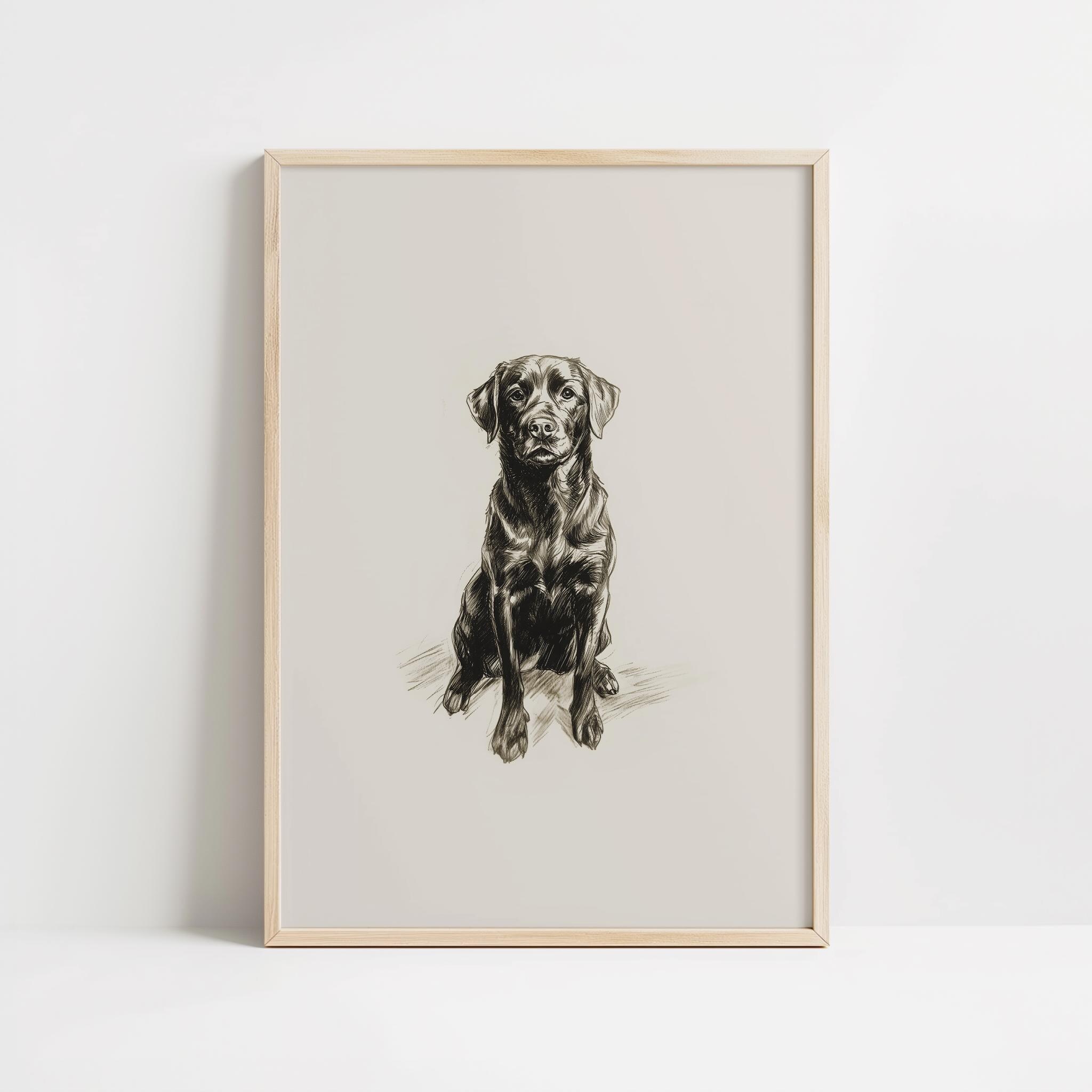 Labrador Sketch Print: Vintage Black Lab Dog Drawing Wall Art ...