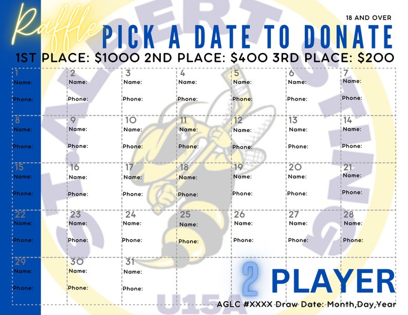 Pick a Date to Donate Calendar Team Fundraiser PRINTABLE - Etsy