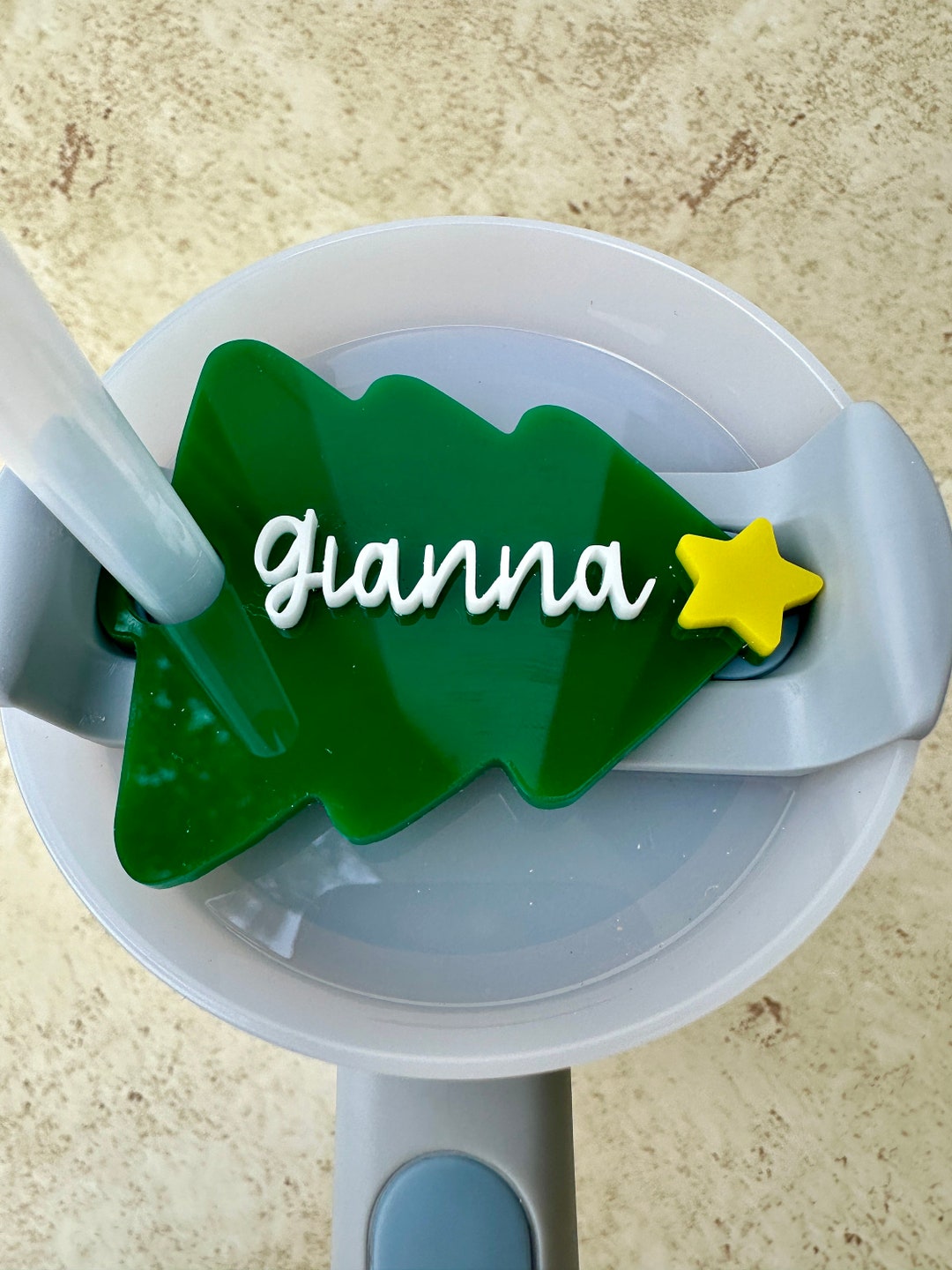 Christmas Tree Stanley Name Tag Layered Christmas Tree Acrylic Name Tag ...