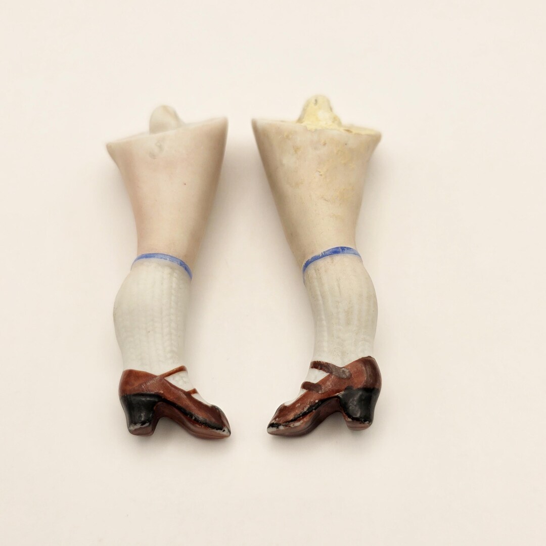 Antique Porcelain Doll Legs – Hand Painted, Red Mary Jane Shoes ...