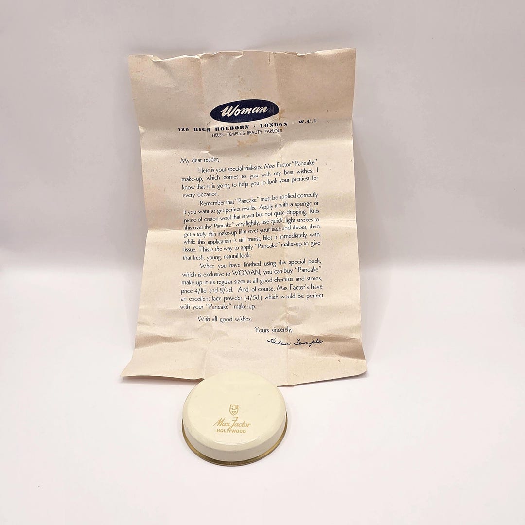 Vintage Max Factor Pan-cake Make-up Sample With Box and Letter ...