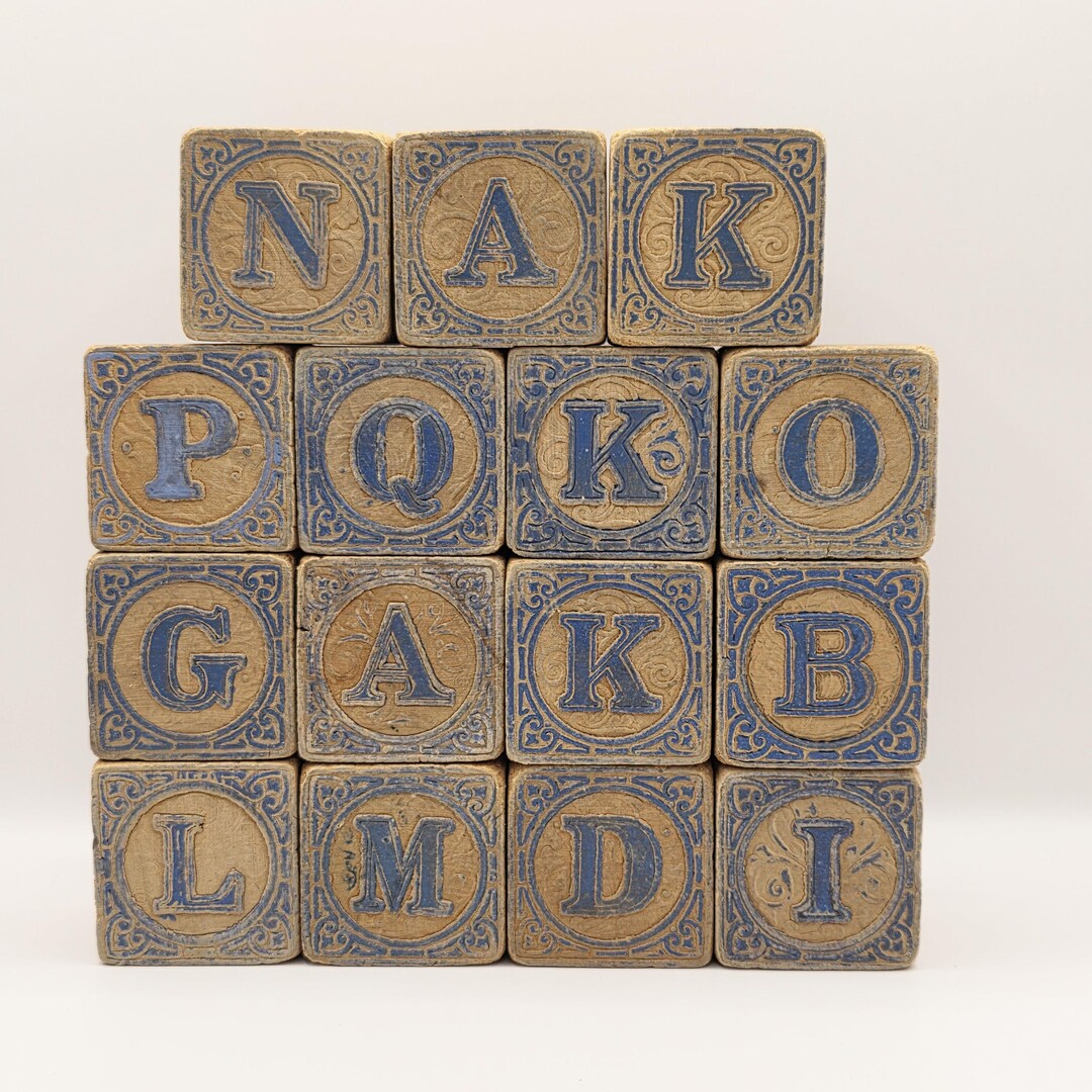 Vintage Alphabet & Picture Blocks – Set of 15 Wooden 1.75" Blocks With ...