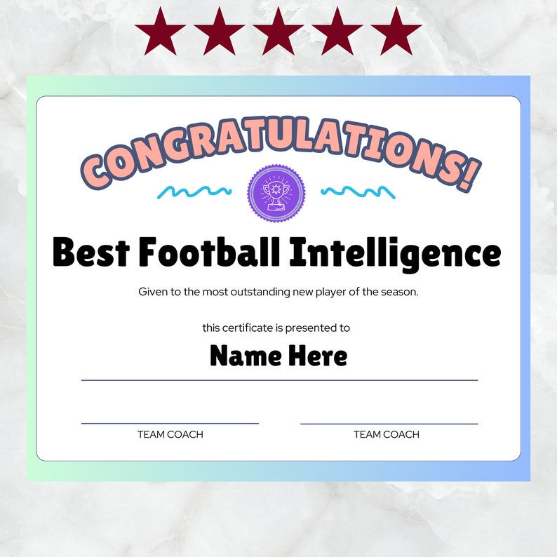 Football Certificate Template, Digital Download, Canva, Editable ...