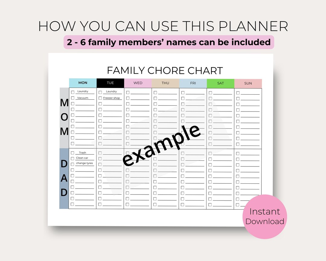 Printable Family Chore Chart: Weekly Planner Template (PDF) - Etsy