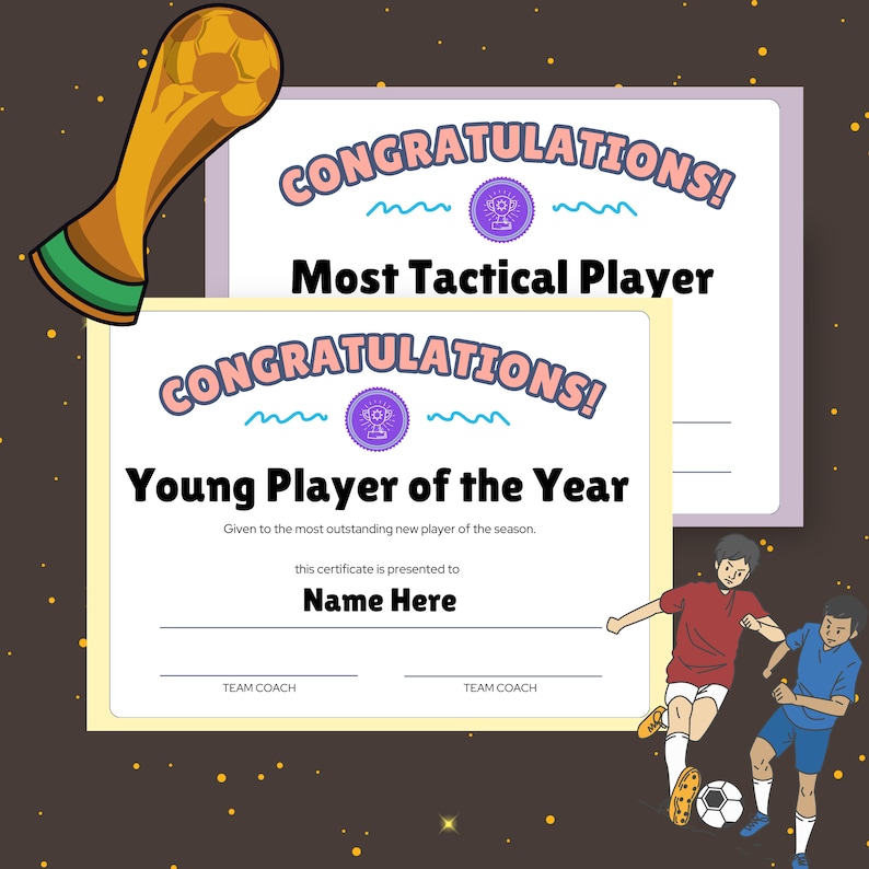 Football Certificate Template, Digital Download, Canva, Editable ...