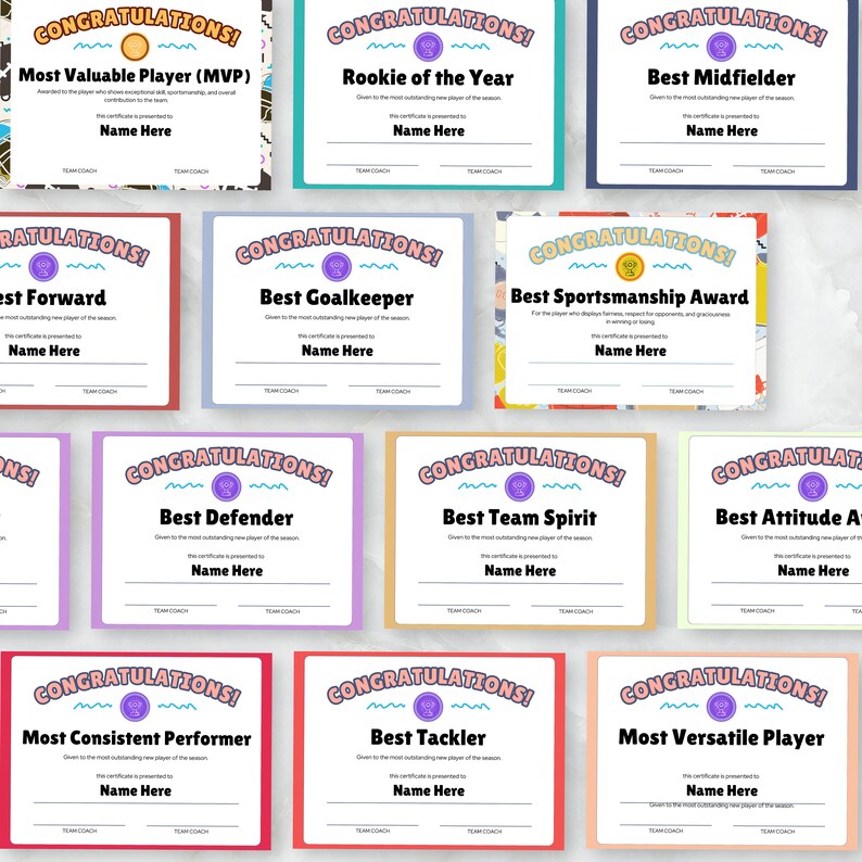Football Certificate Template, Digital Download, Canva, Editable ...