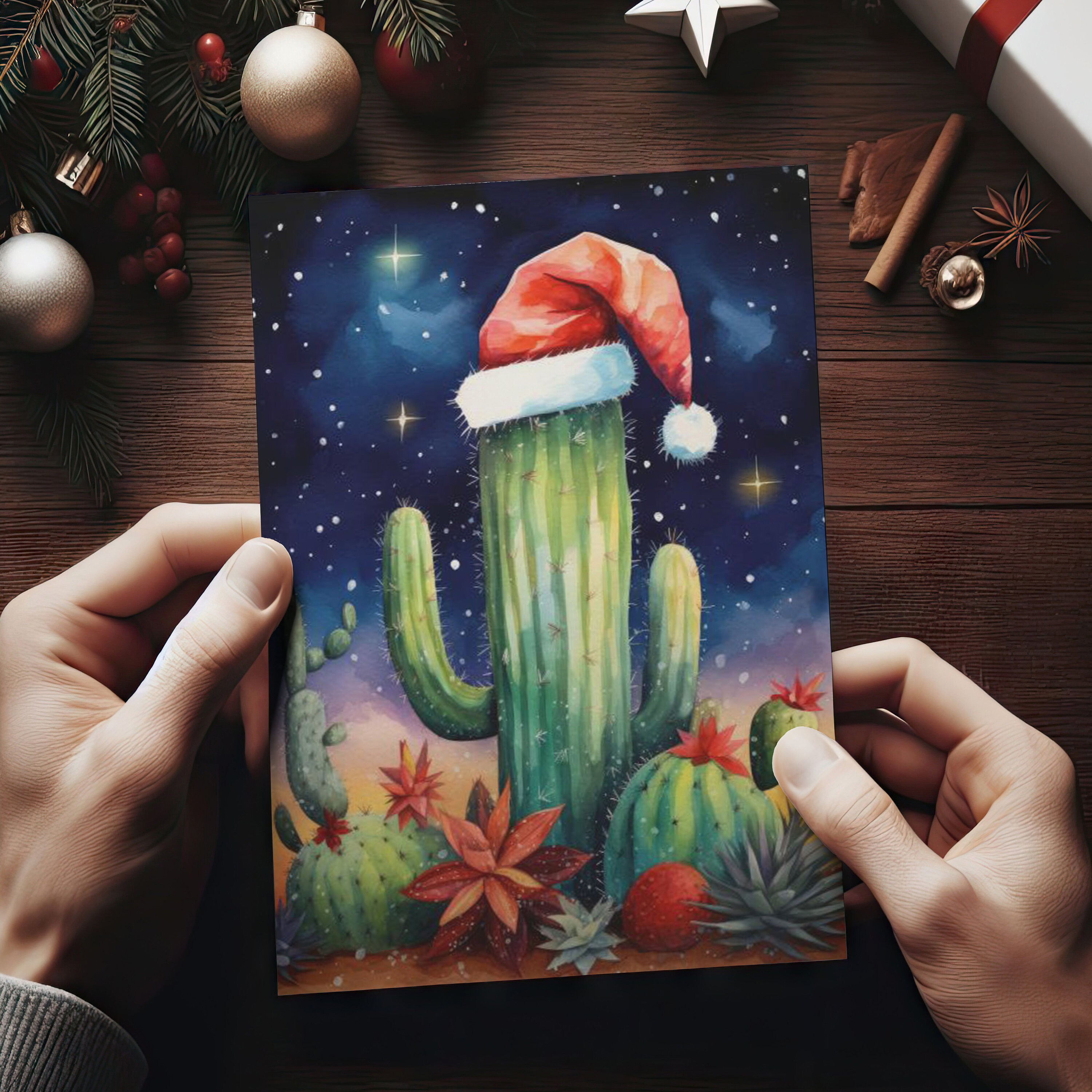 Desert Christmas Cactus Card, Festive Southwestern Flair, Unique ...