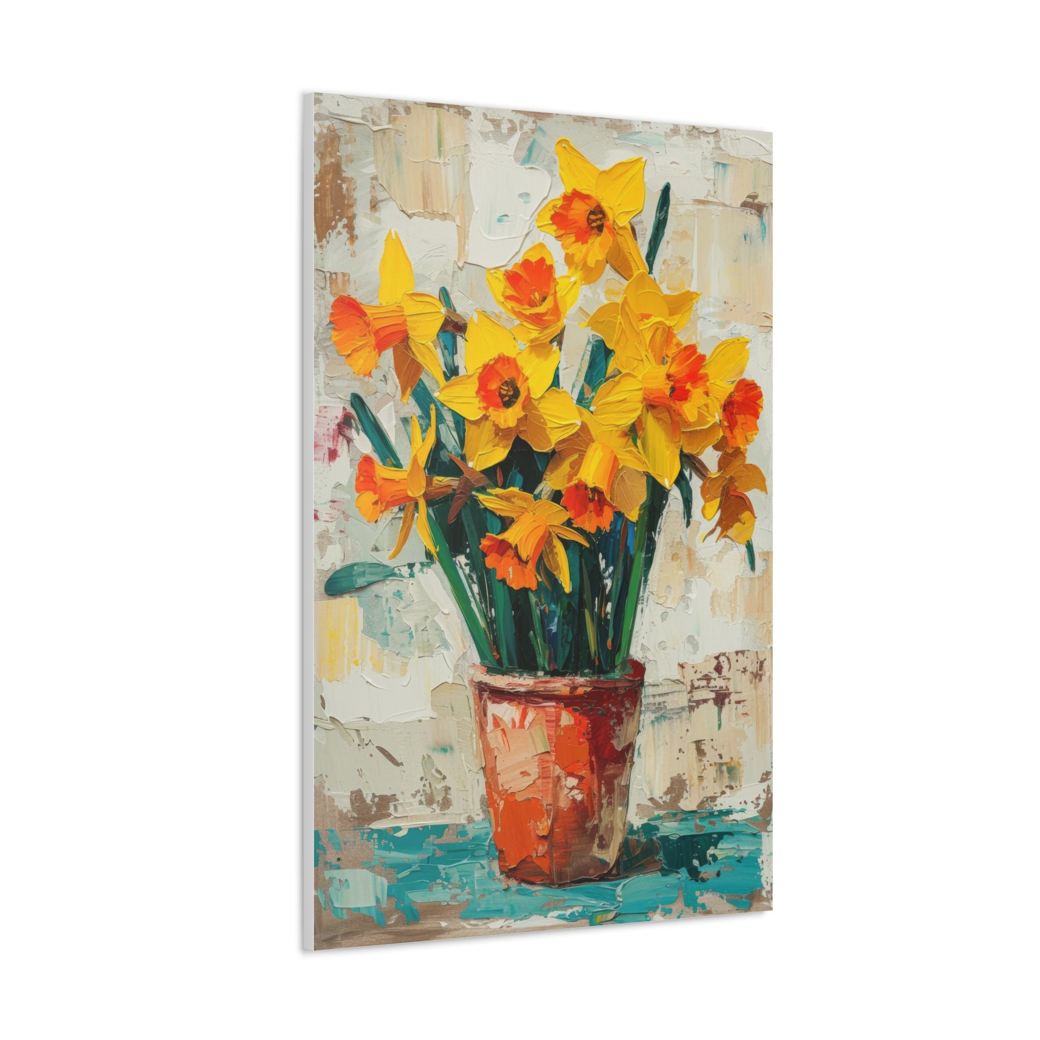 Daffodil Art Print: Textured Oil Painting, Bold Impasto Brushwork ...