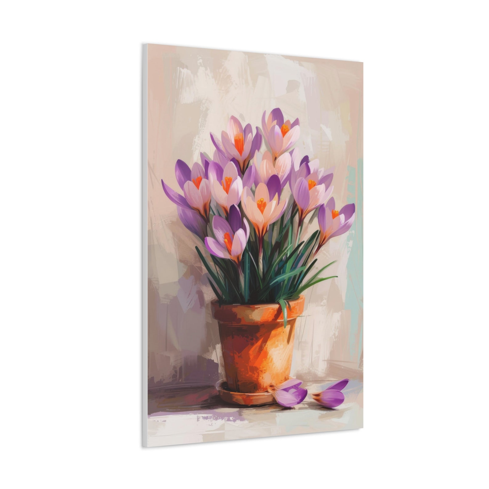 Crocus Art Print: Painting of Spring Flowers in Terracotta Pot, Vibrant ...