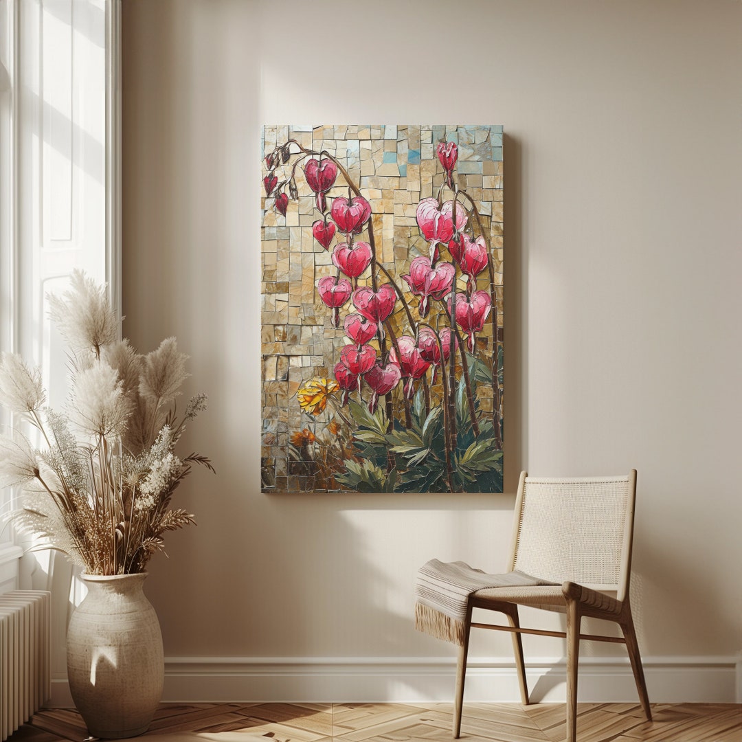 Bleeding Heart Canvas Wrap Print Art - Mosaic Floral Design, Earth ...