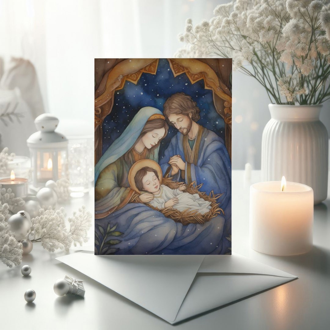 Nativity Scene Christmas Card Stained Glass Style Religious - Etsy
