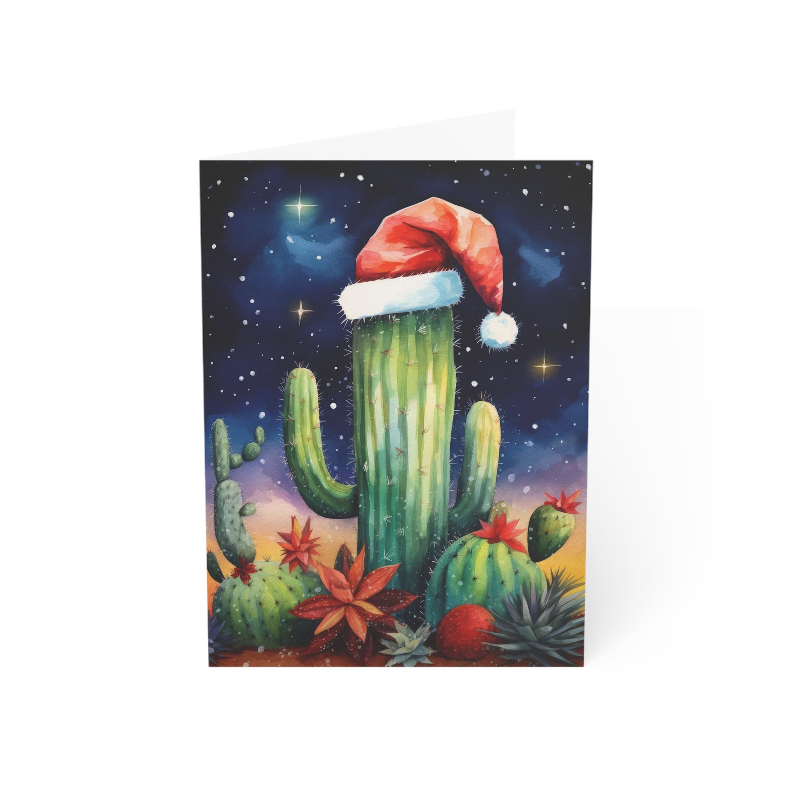 Desert Christmas Cactus Card, Festive Southwestern Flair, Unique ...