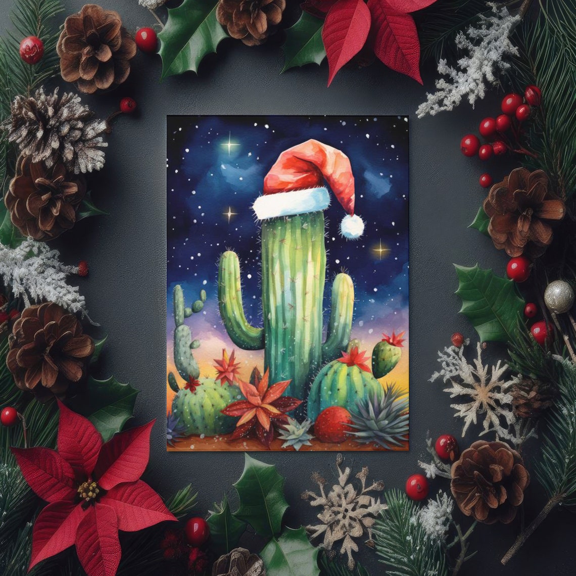 Desert Christmas Cactus Card, Festive Southwestern Flair, Unique ...