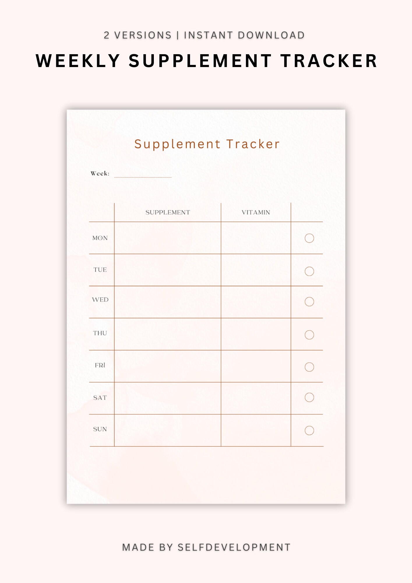 Printable Weekly Supplement Tracker: Nutrition & Task Planner (digital ...
