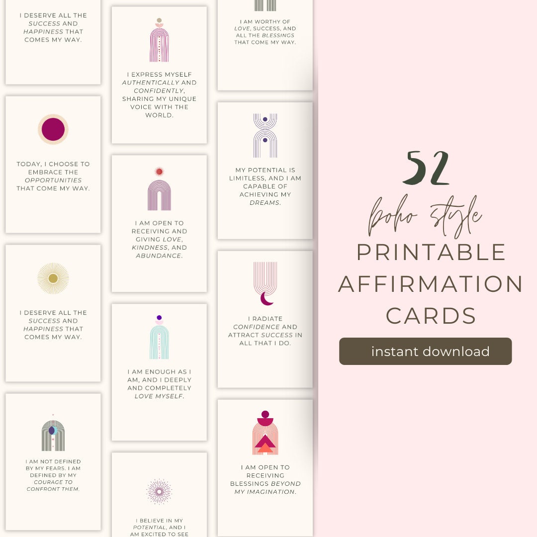 Self Help Cards Boho Style Printable Affirmation Cards Positive ...