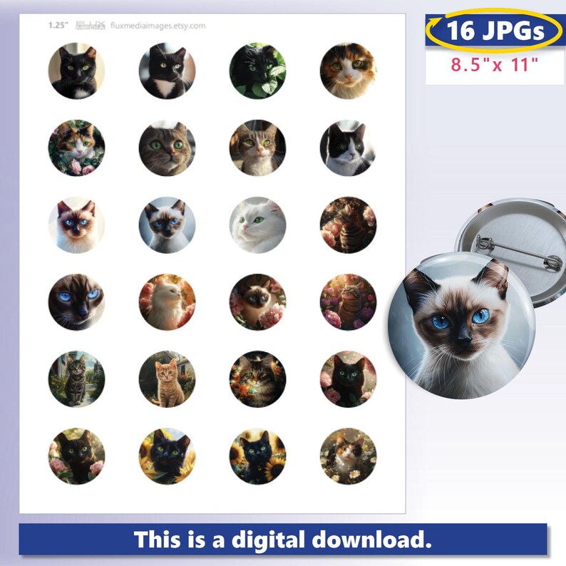 48 Cats Digital Printable Collage Sheets Downloads for Stickers, Bottle ...