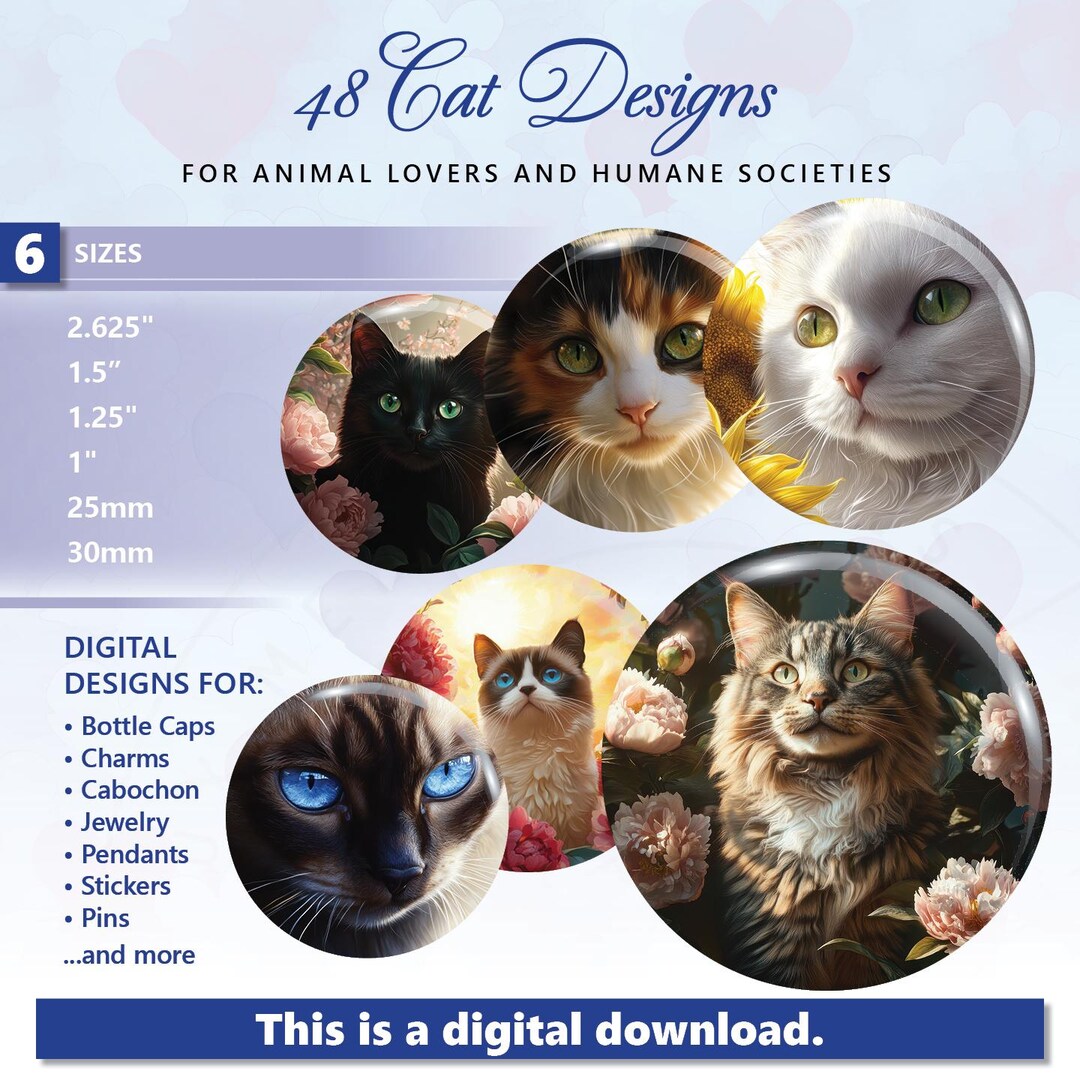 48 Cats Digital Printable Collage Sheets Downloads for Stickers, Bottle ...