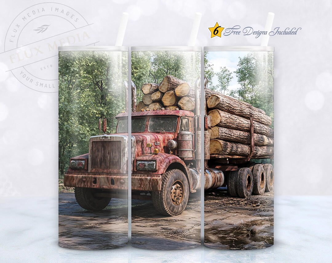 Logging Truck Design 20 Oz Skinny Tumbler Wrap, Sublimation Design ...