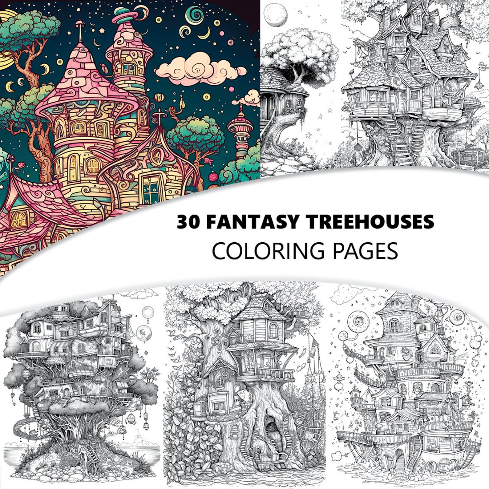 30 Fantasy Treehouses Coloring Pages, Printable Coloring Pages ...