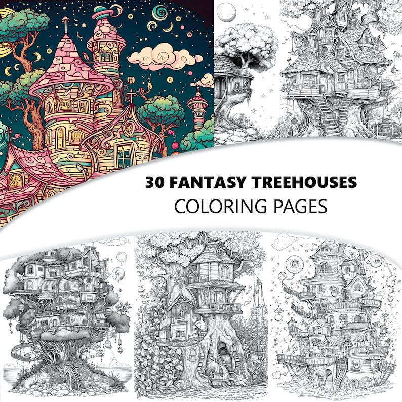 30 Fantasy Treehouses Coloring Pages, Printable Coloring Pages ...