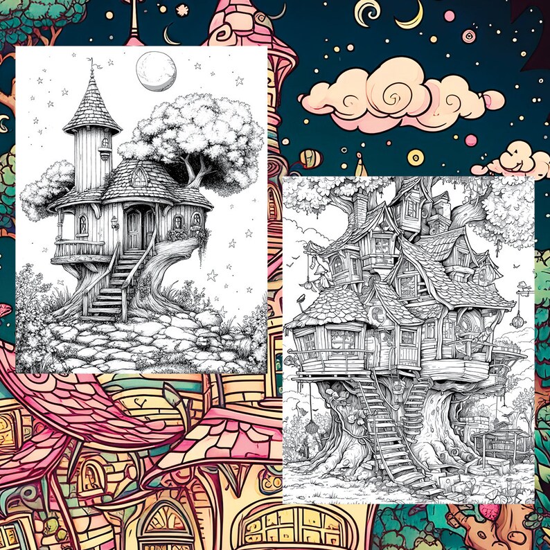 30 Fantasy Treehouses Coloring Pages, Printable Coloring Pages ...