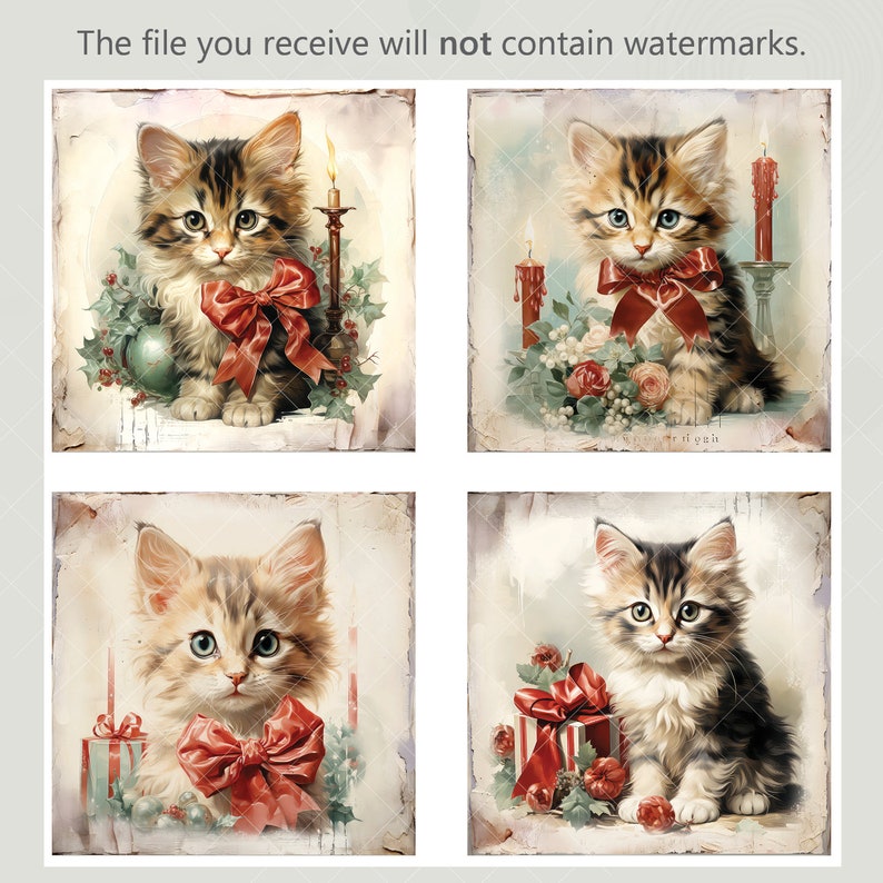 Vintage Cat Junk Journal Printable Kitten Cards, Printable Victorian Christmas Kittens and Red ...