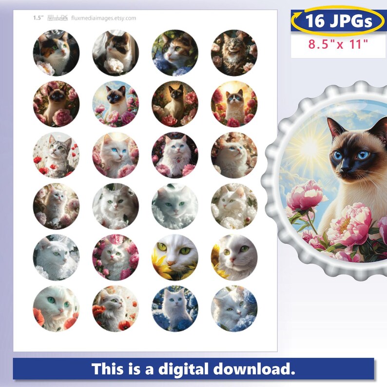 48 Cats Digital Printable Collage Sheets Downloads for Stickers, Bottle ...
