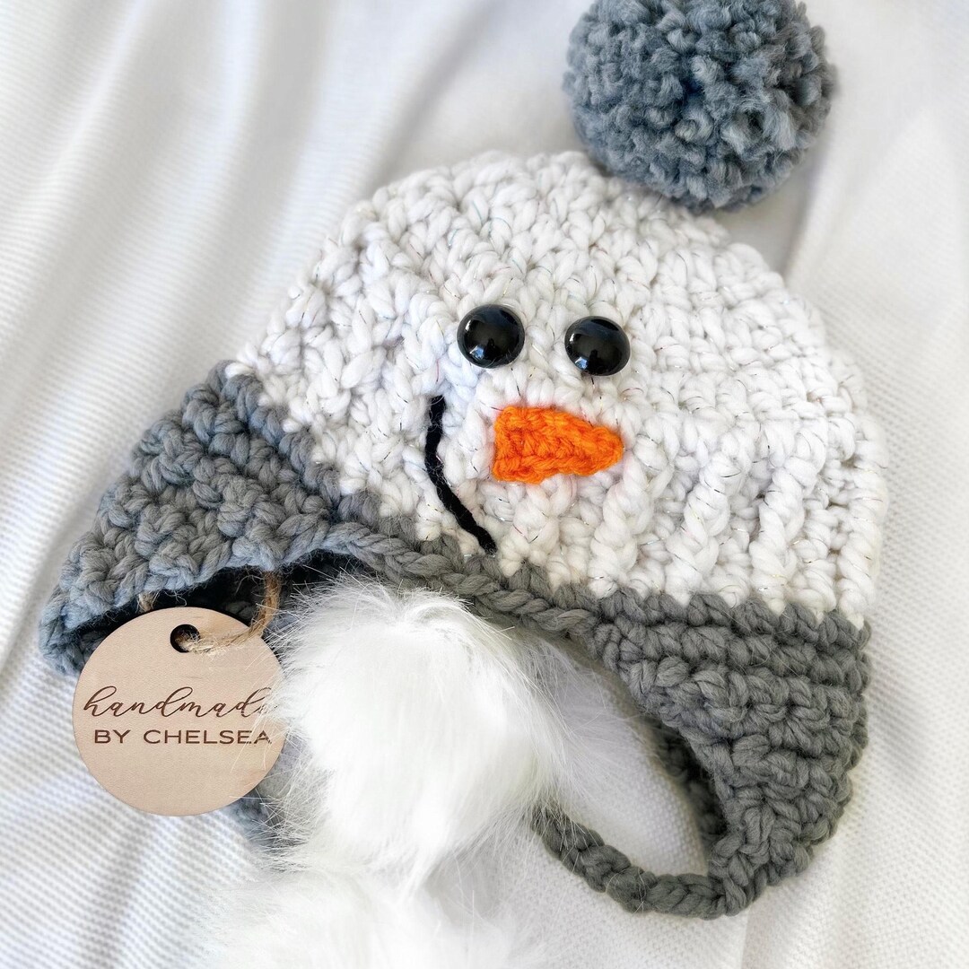 Baby Snowman Hat, Crochet Snowman Hat, Knit Snowman Hat, Snowman ...