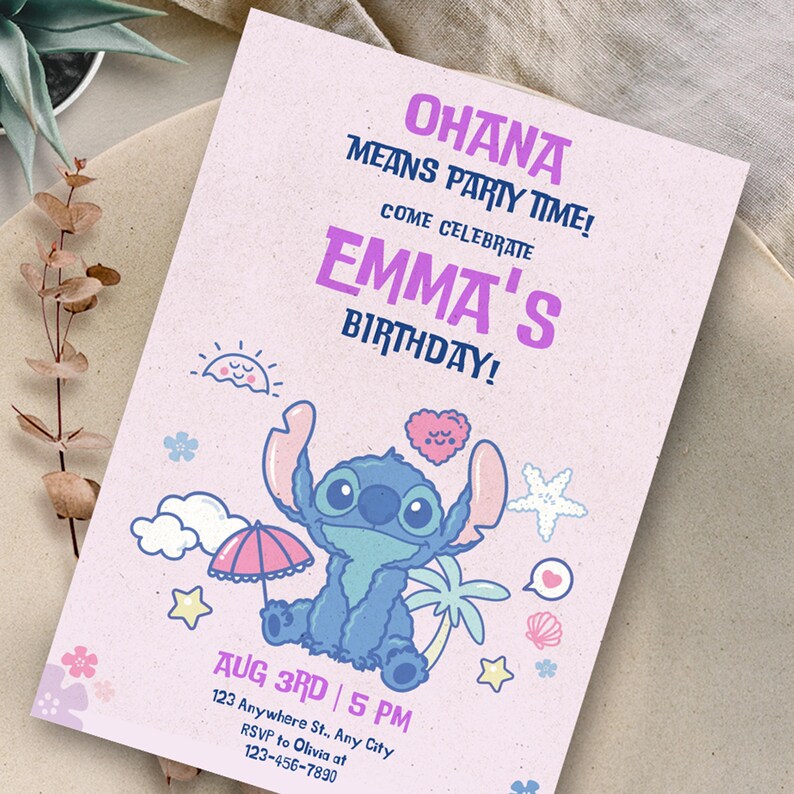 Stitch Birthday Invitation | Editable Canva Template | 5x7 Printable ...