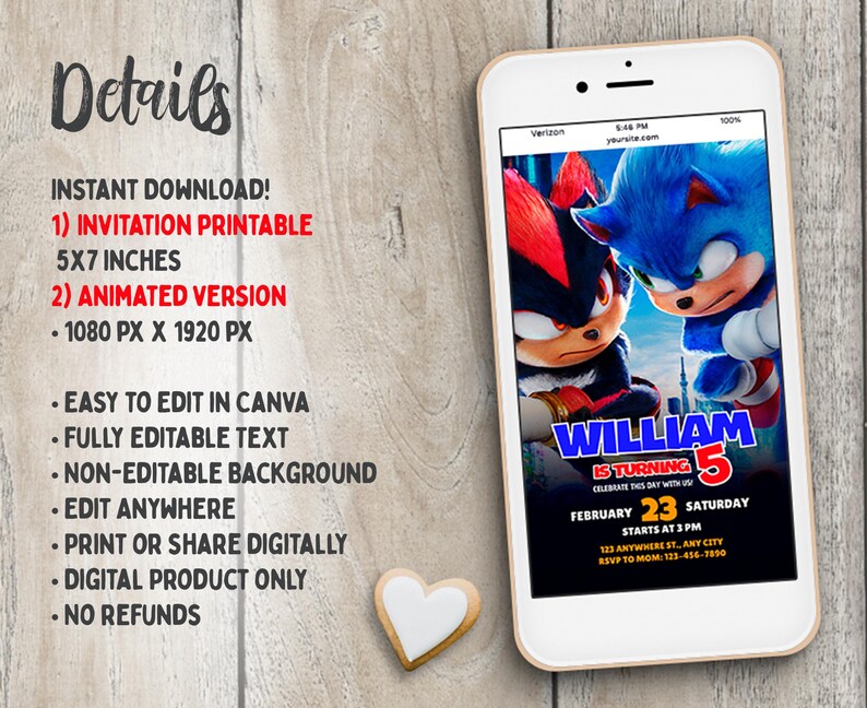 Editable Sonic Birthday Invitation | Instant Digital Boys Party Invite ...
