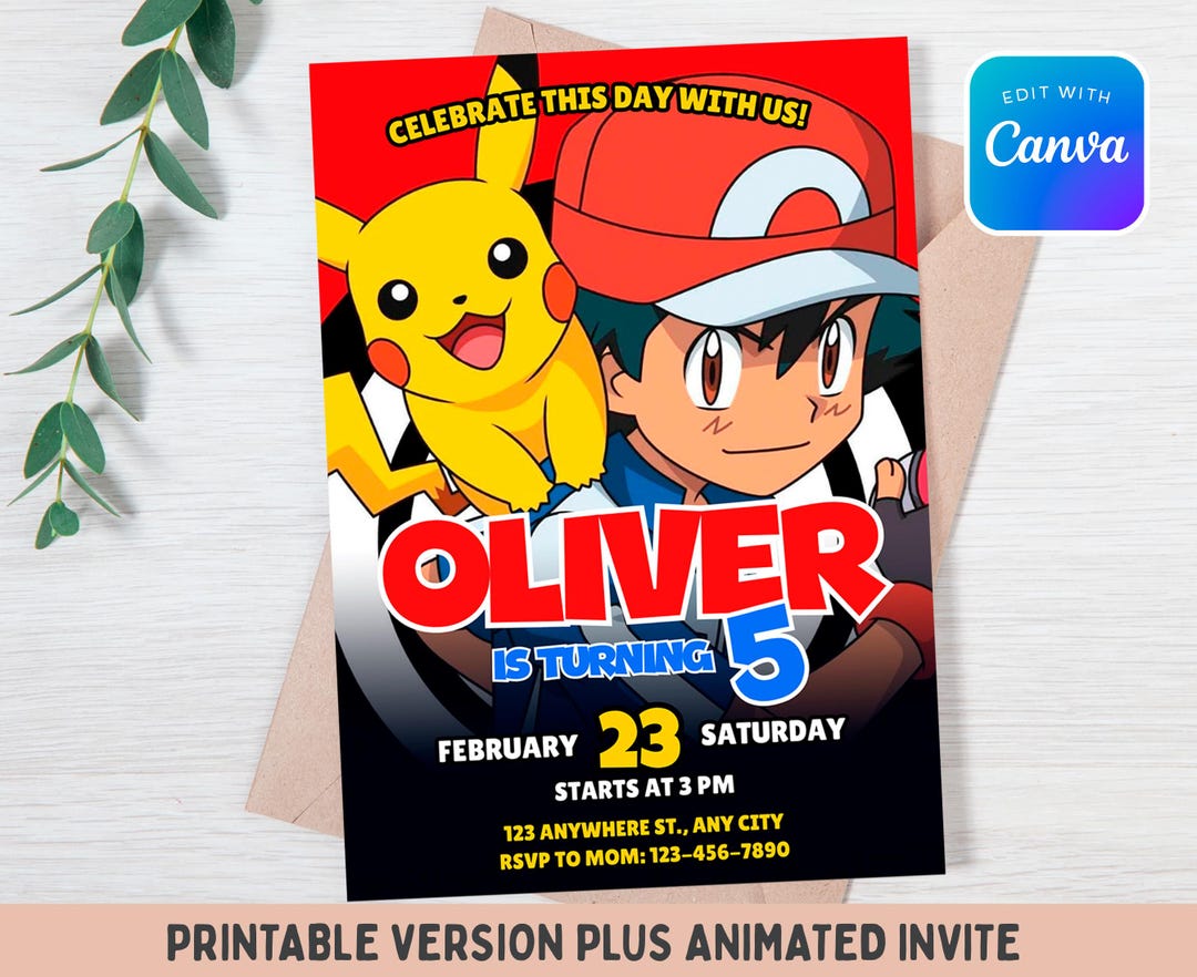 Pokemon Birthday Invitation for Boys | Pikachu Party Invite | Editable ...