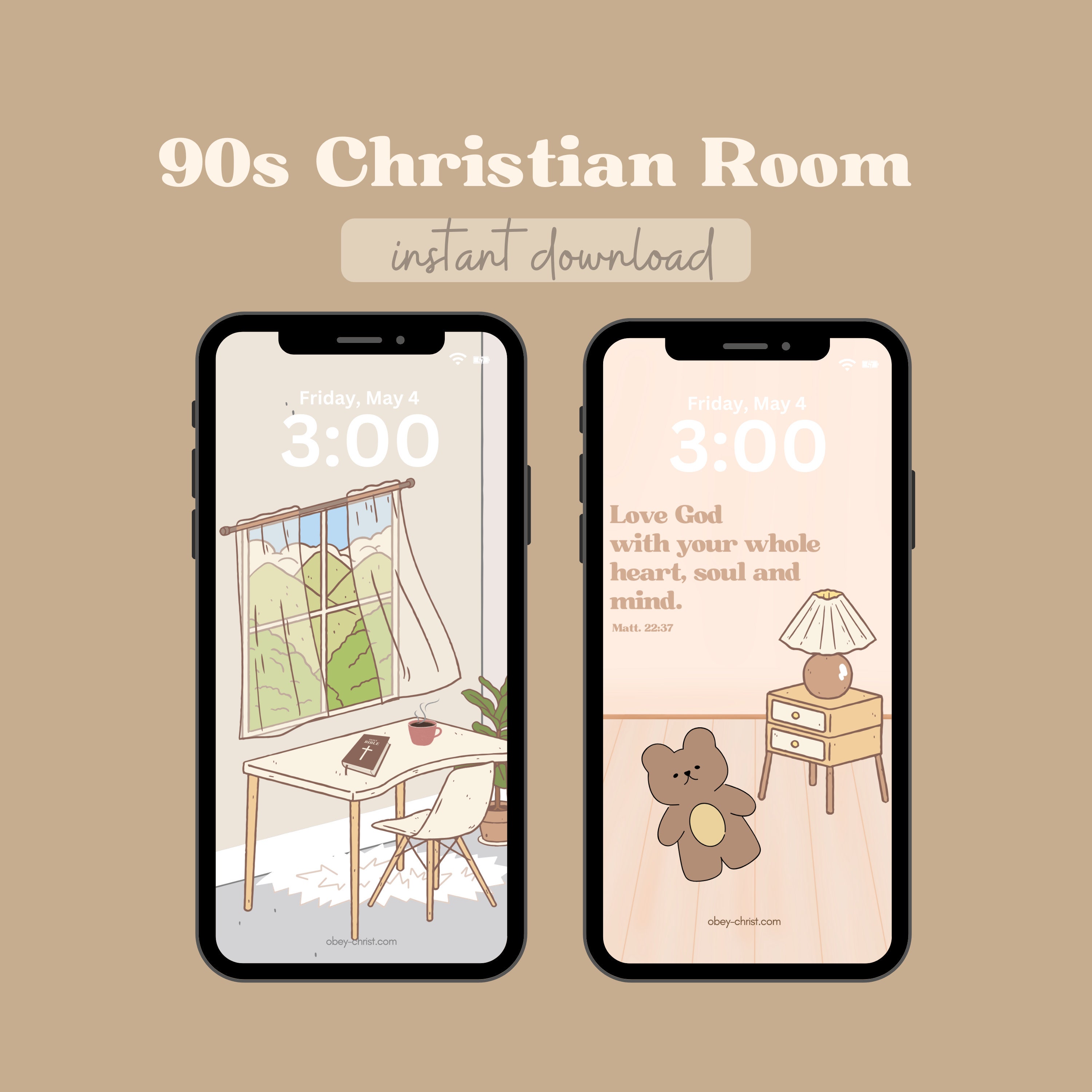 90s Christian Room Neutral Aesthetic Christian iPhone Wallpaper 3 Pack ...