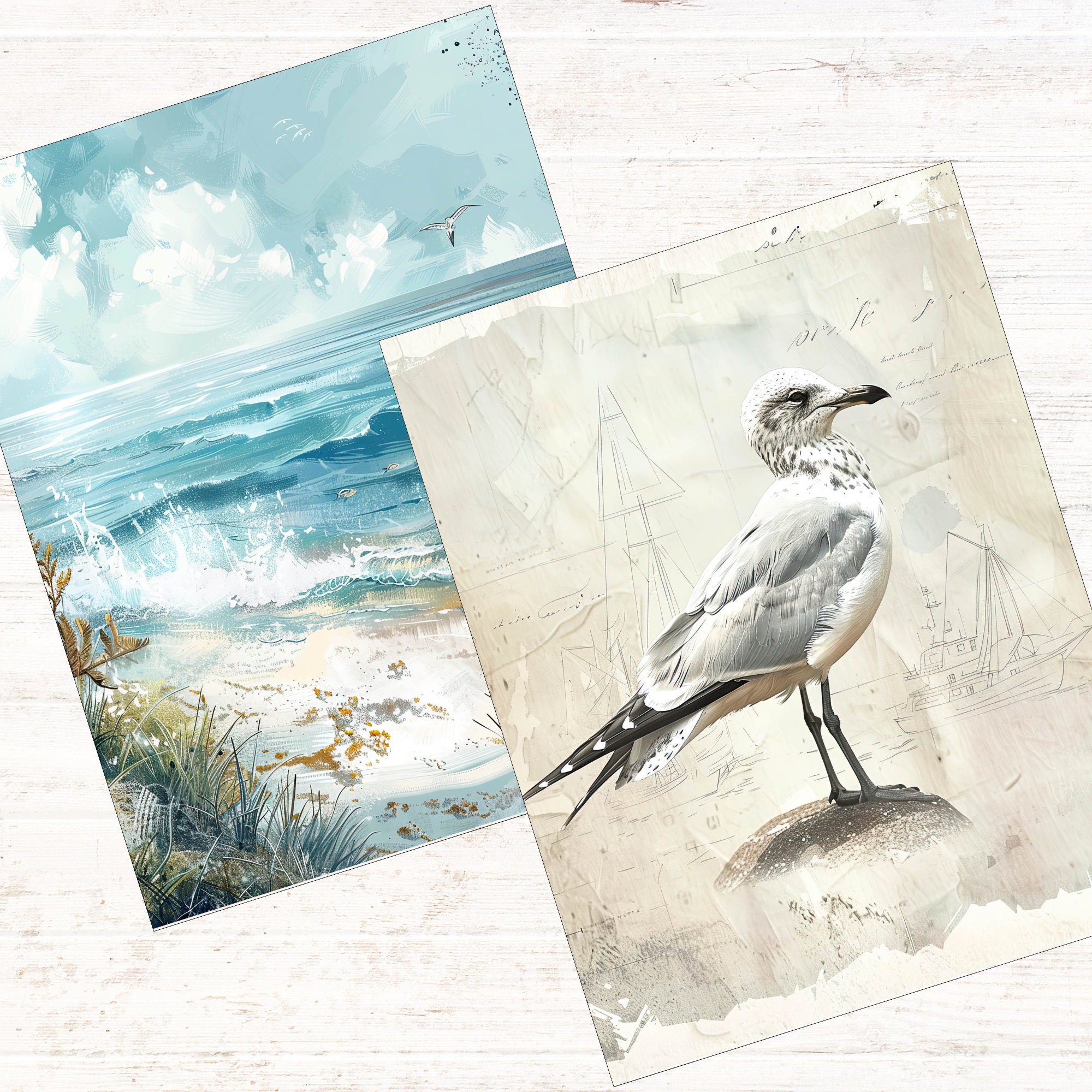 Ocean Junk Journal Paper, Beach Junk Journal Pages, Sea Background ...