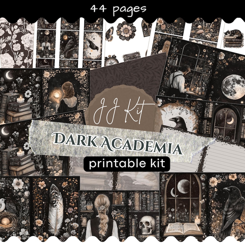 Dark Academia Printable Junk Journal Kit: Midnight Library Gothic ...