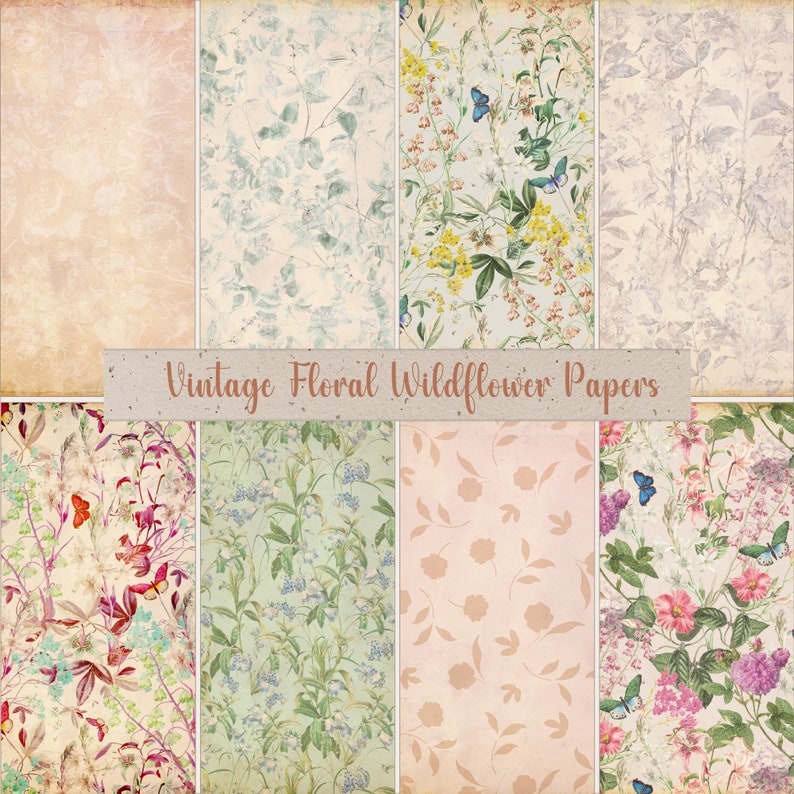 Wildflower Junk Journal Floral Background Pages - Vintage Aged Antique ...