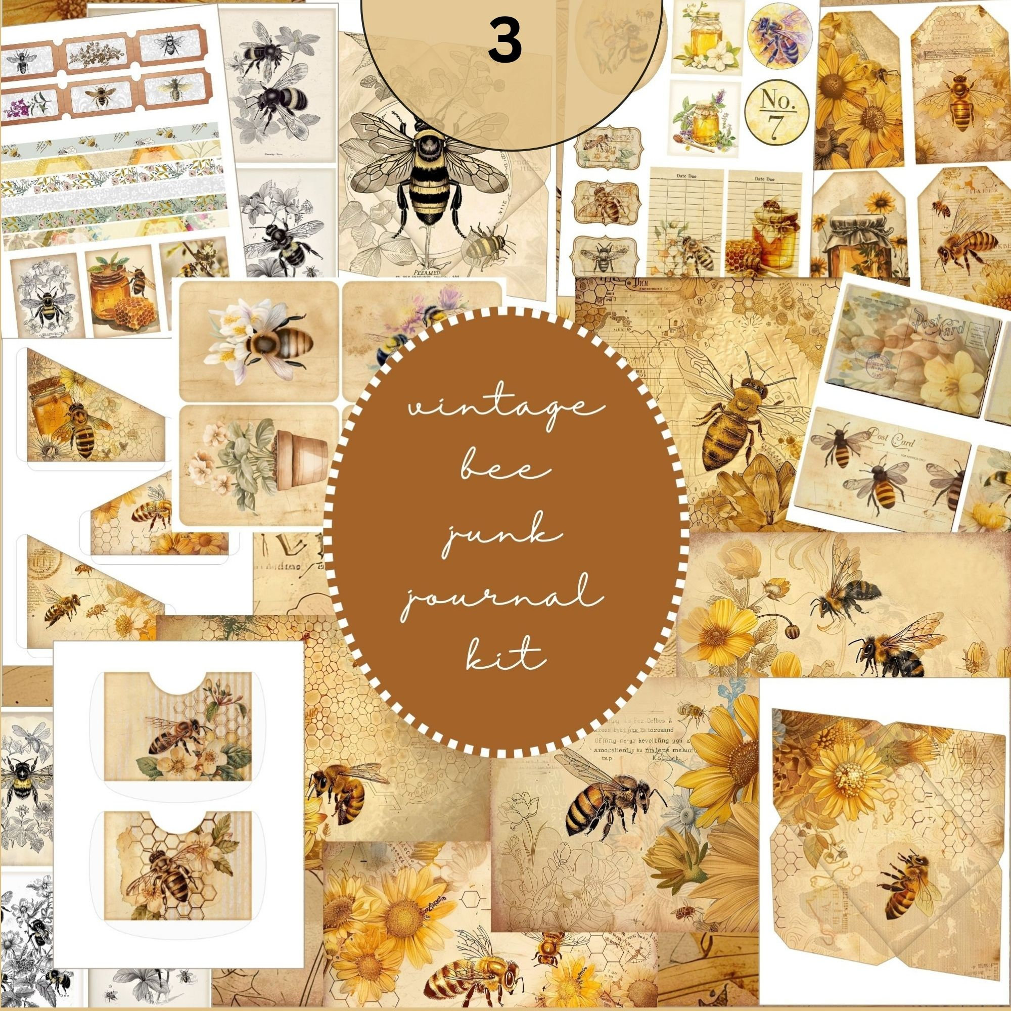 Bee Mega Bundle Junk Journal Kit - 7 Kits in One - Shabby Vintage Bee ...