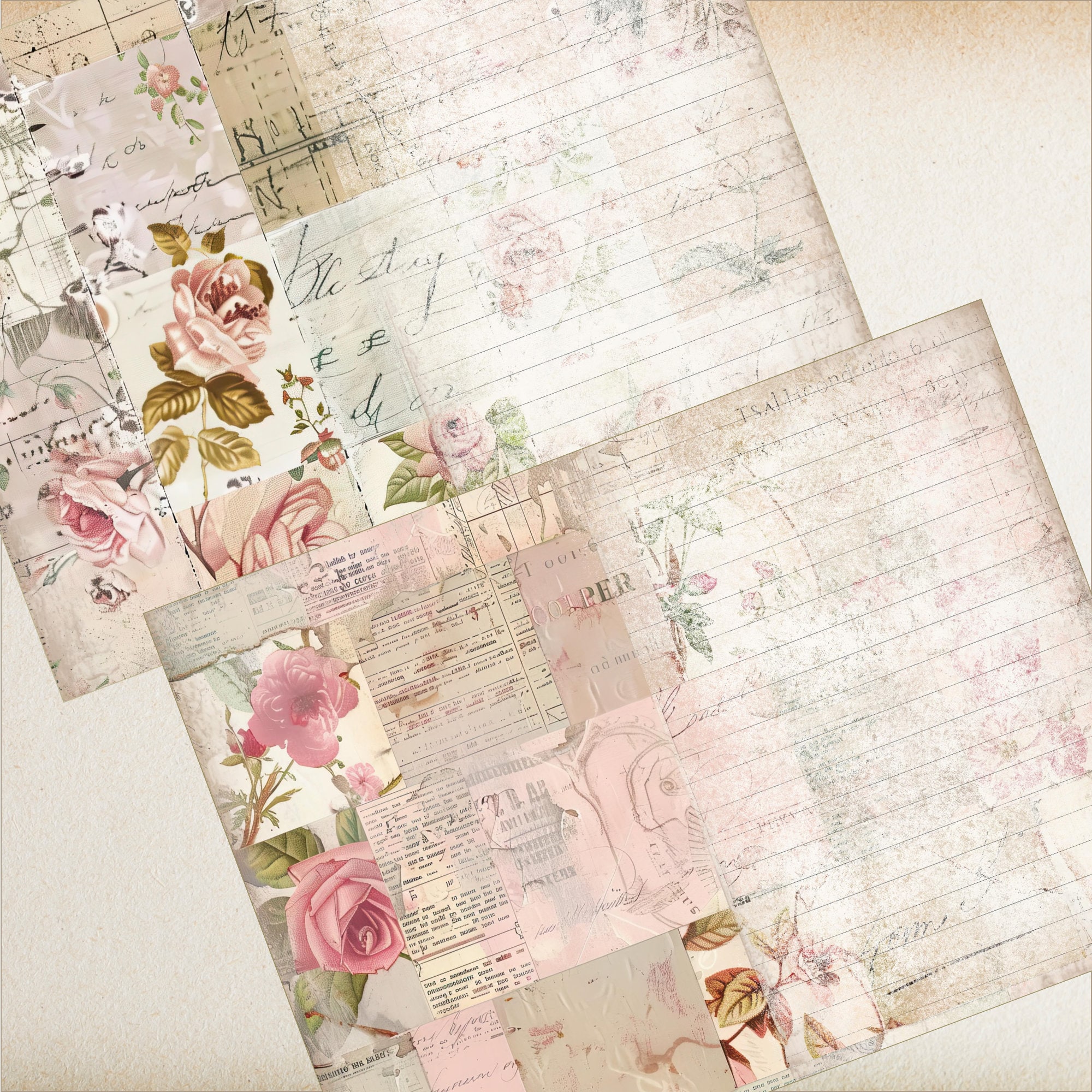 Romantic Lined Junk Journal Pages, Shabby Collage Junk Journal Pager ...