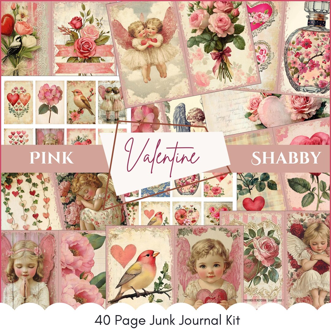 Printable Vintage Valentines Day Junk Journal Kit Shabby Chic Valentine ...