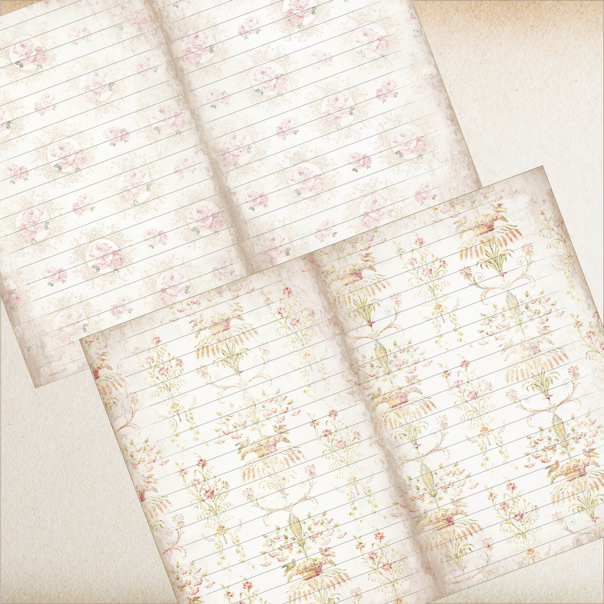 Junk Journal Pink Lined Paper, Pink Shabby Chic Junk Journal Pages ...