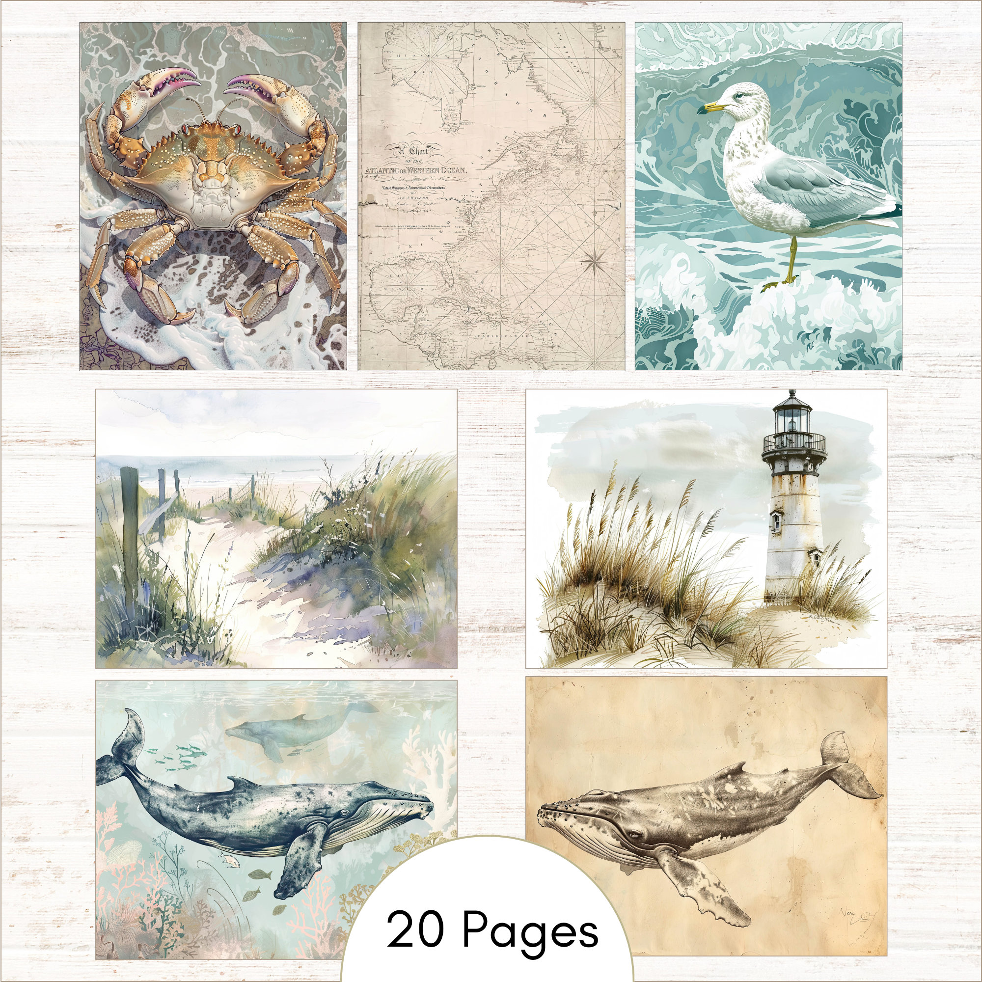 Ocean Junk Journal Paper, Beach Junk Journal Pages, Sea Background ...