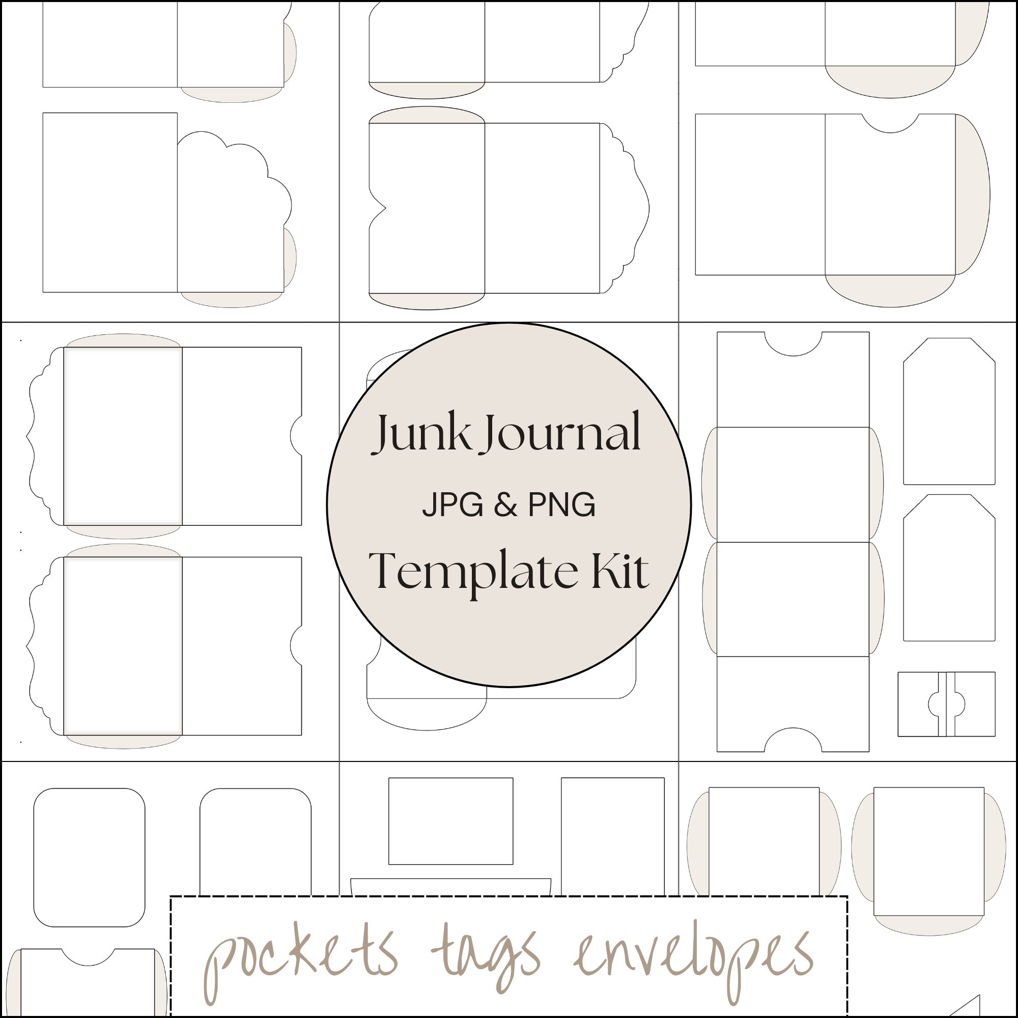 Junk Journal Blank Template Kit 30 Printable Templates for Pockets ...