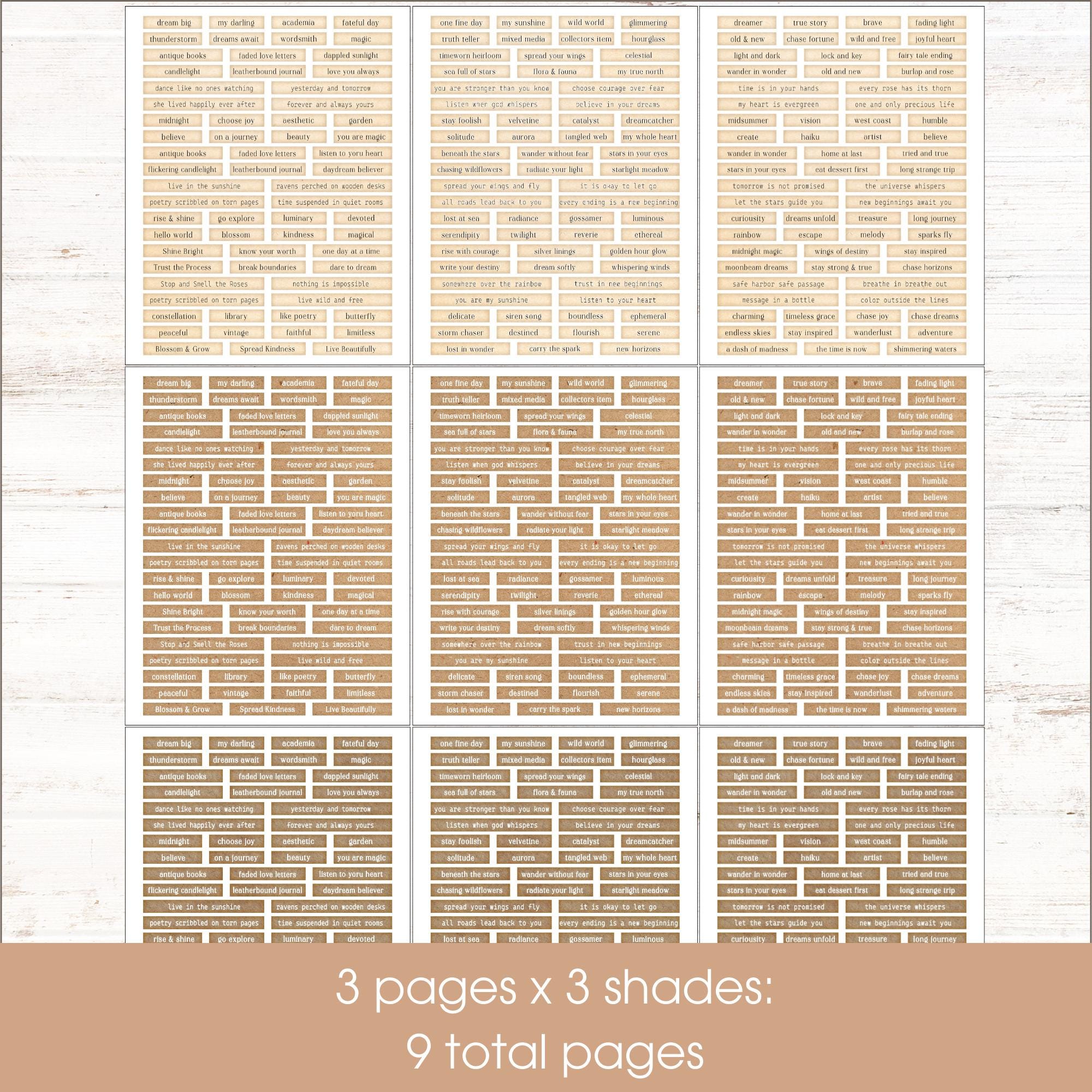 Neutral Junk Journal Word Strips Typewriter Font Quotes Sentiments Word ...