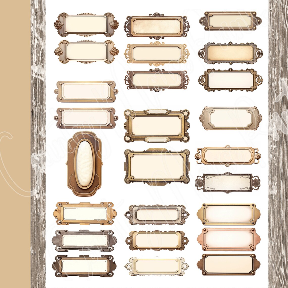 Junk Journal Faux Hardware Kit: Hinges, Bookplates, Nameplates, Keyhole ...