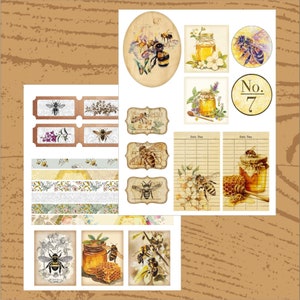 Bee Junk Journal Kit - Shabby Vintage Bee Papers Pockets Tags Ephemera ...