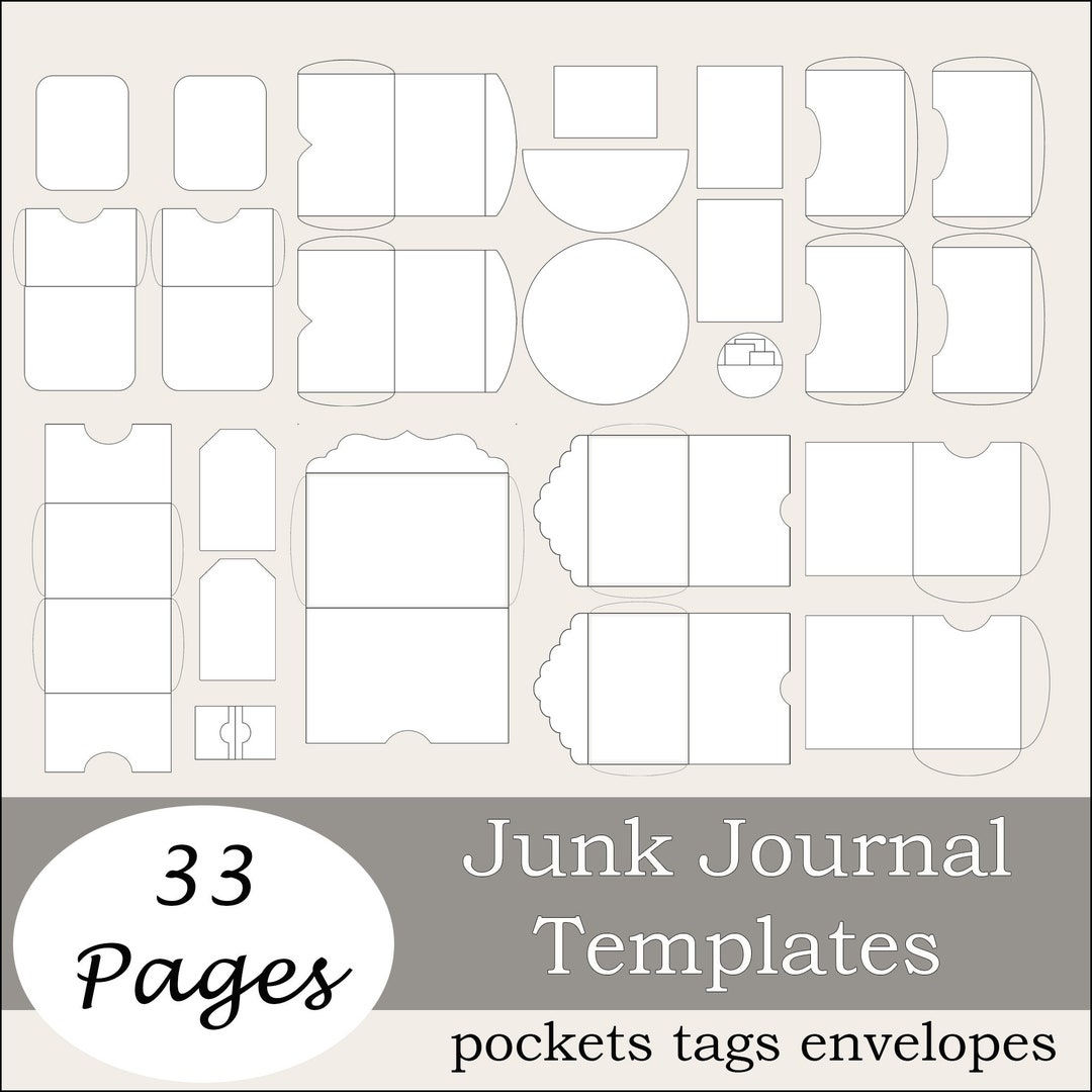 Junk Journal Template Kit - Junk Journal Pockets Tags and Envelope ...