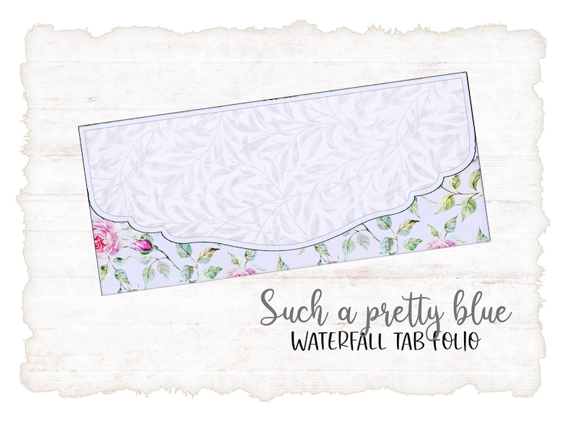Blue Floral Trifold Tall Folio Vintage Pretty Roses Waterfall Tab Flip ...