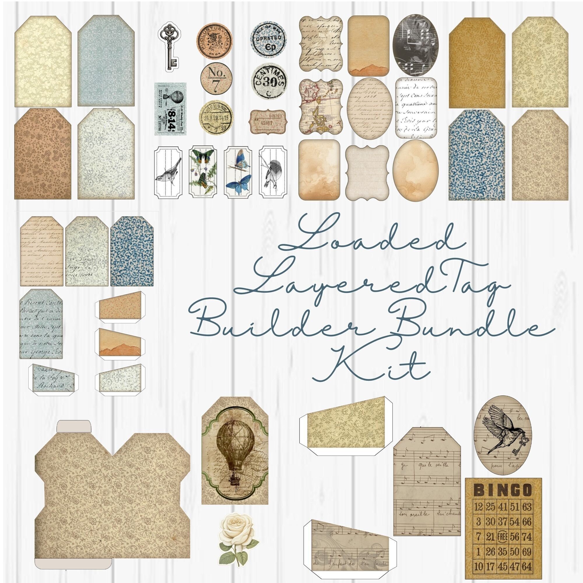 Loaded Layered Junk Journal Tag Builder Kit 3 Types of Tags Printable ...
