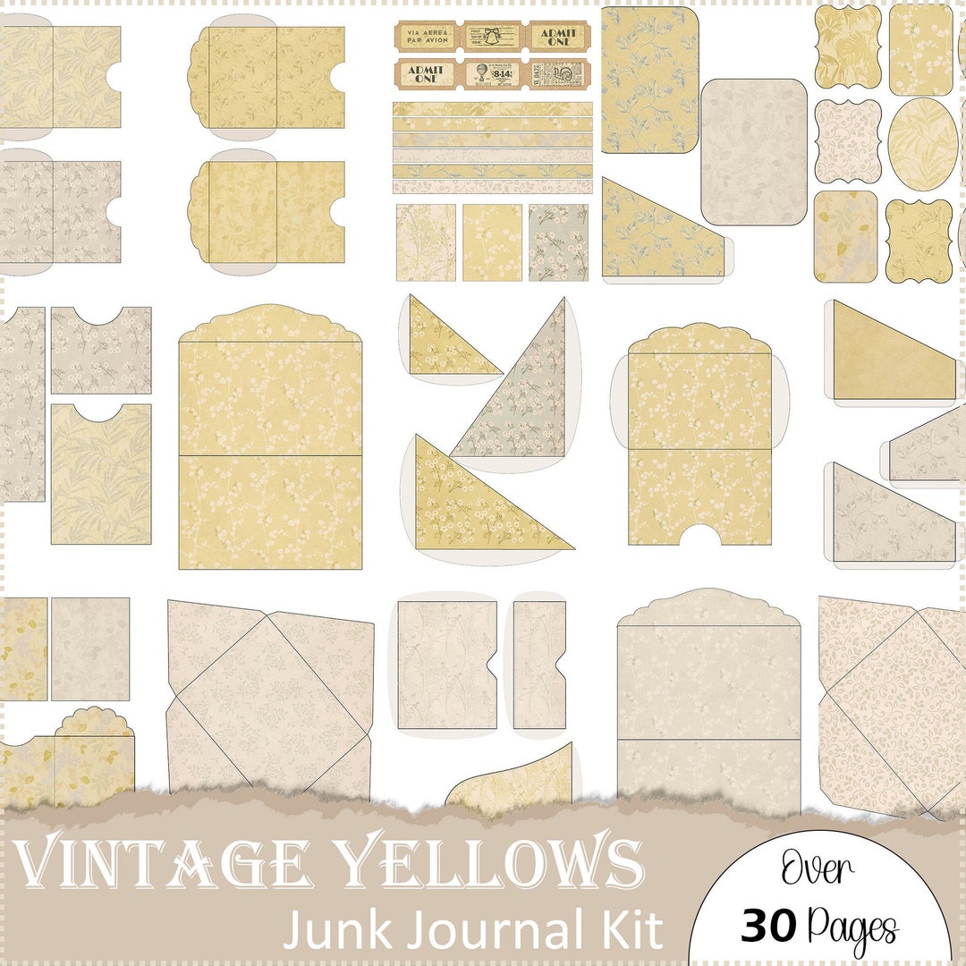 Junk Journal Kit Yellow, Vintage Yellow & Beige Junk Journal Bundle ...