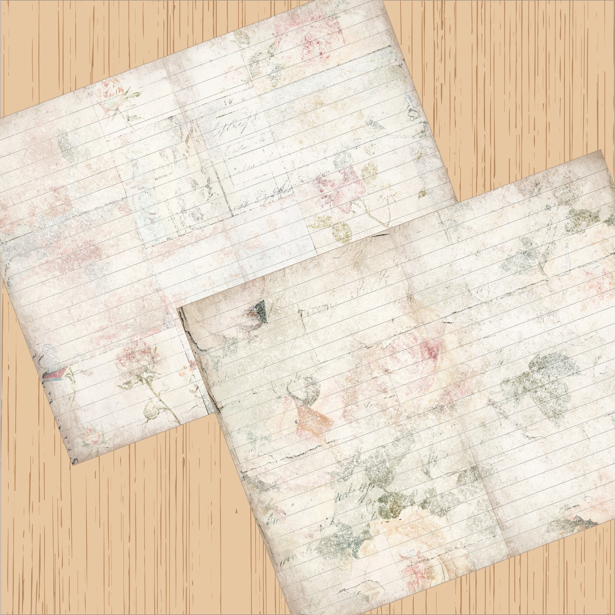 Shabby Vintage Floral Lined Junk Journal Paper, Vintage Neutral Pink ...
