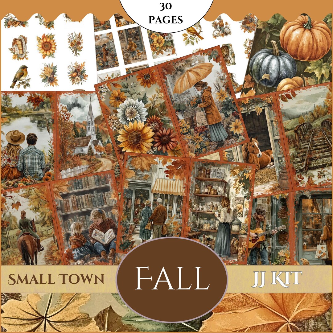 Small Town Fall Autumn Junk Journal Kit Nostalgic Cozy Rustic Printable ...